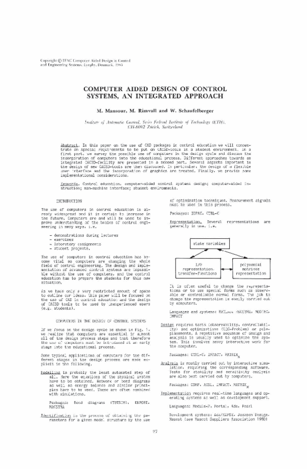 (PDF) Computer Aided Design of Control Systems, an Integrated Approach
