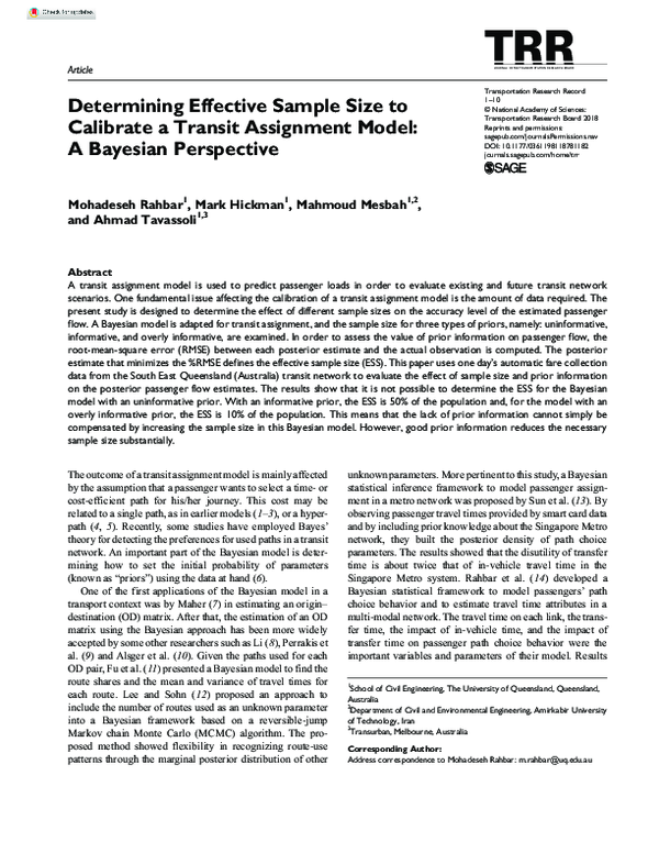 Pdf Determining Effective Sample Size To Calibrate A Transit Assignment Model A Bayesian 8152