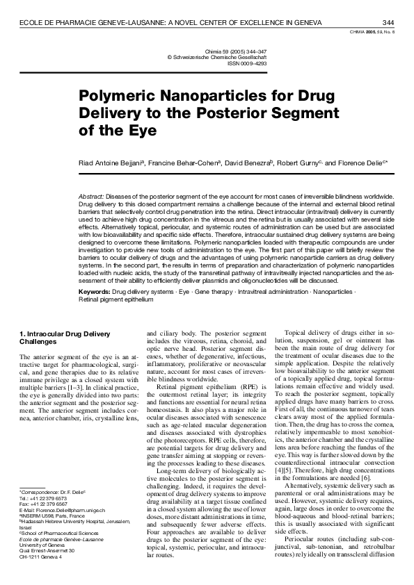 (PDF) Polymeric Nanoparticles for Drug Delivery to the Posterior Segment of the Eye