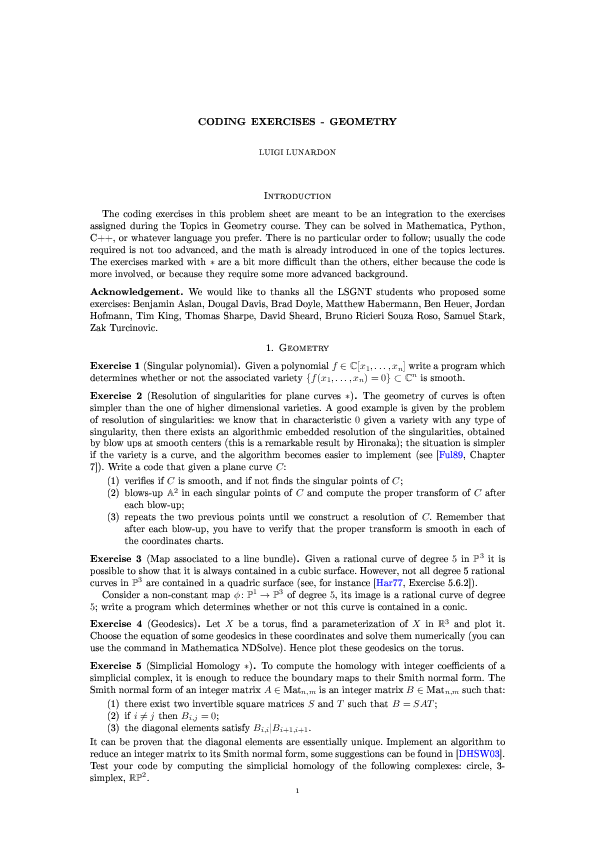 (PDF) Coding Exercises-Geometry