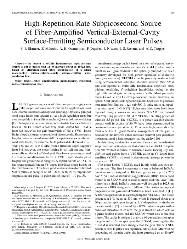 (PDF) High-Repetition-Rate Subpicosecond Source of Fiber-Amplified ...