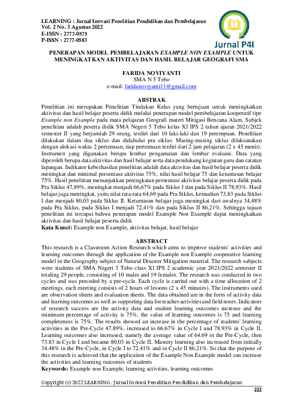 (PDF) Penerapan Model Pembelajaran Example Non Example Untuk ...