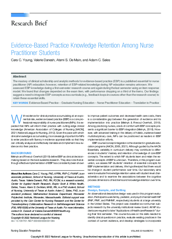 (PDF) Evidence-Based Practice Knowledge Retention Among Nurse Practitioner Students