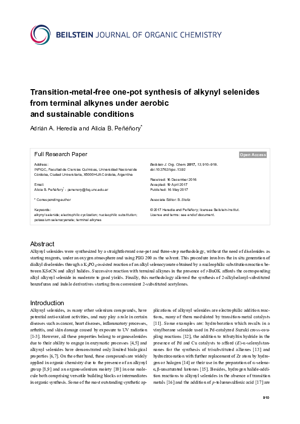 (PDF) Transition-metal-free one-pot synthesis of alkynyl selenides from ...