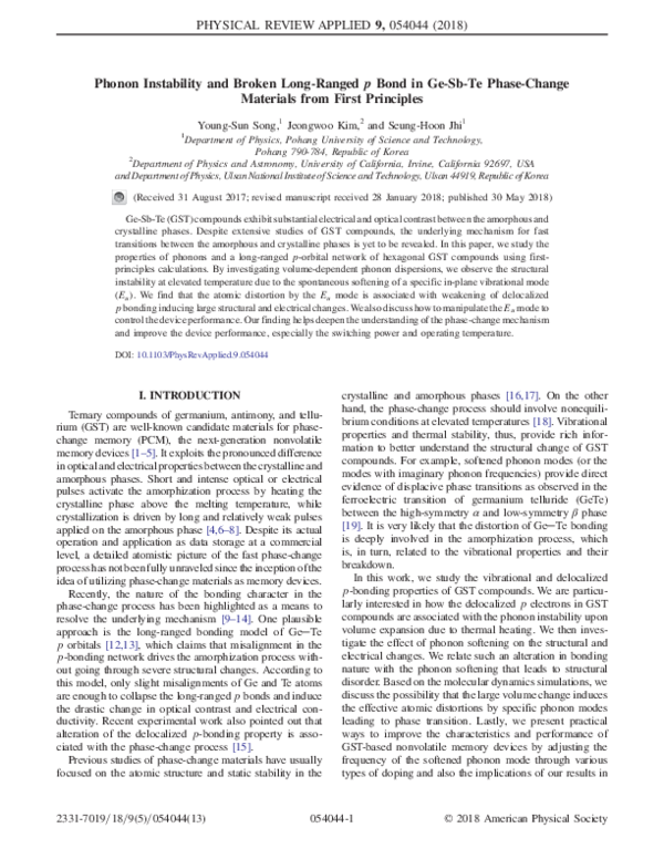(PDF) Phonon Instability and Broken Long-Ranged p Bond in Ge-Sb-Te ...
