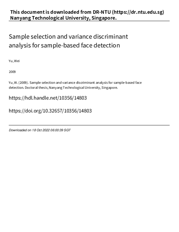 (PDF) Sample selection and variance discriminant analysis for sample-based face detection