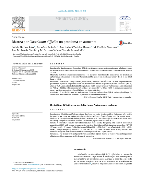 (PDF) Diarrea por Clostridium difficile: un problema en aumento