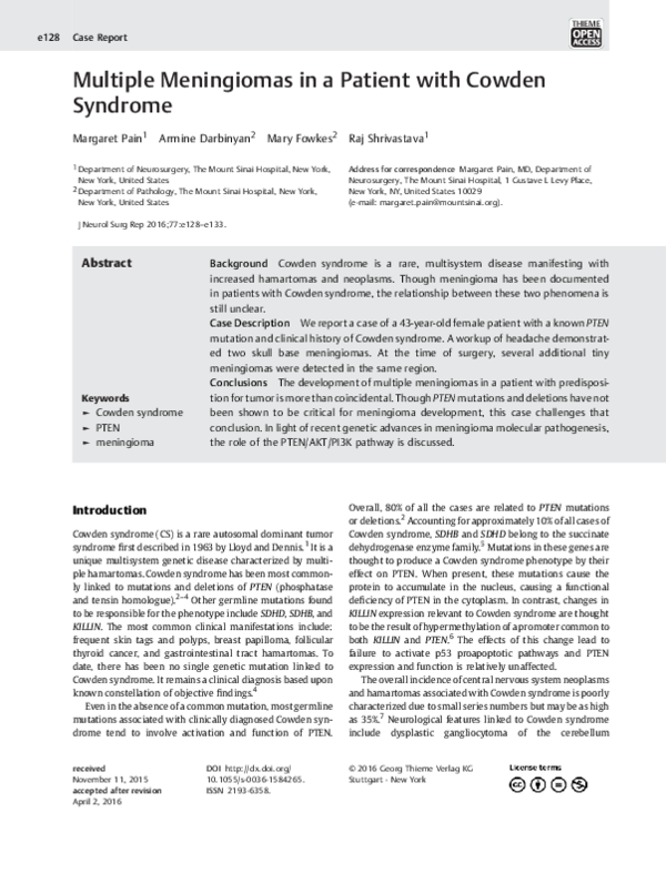 (PDF) Multiple Meningiomas in a Patient with Cowden Syndrome