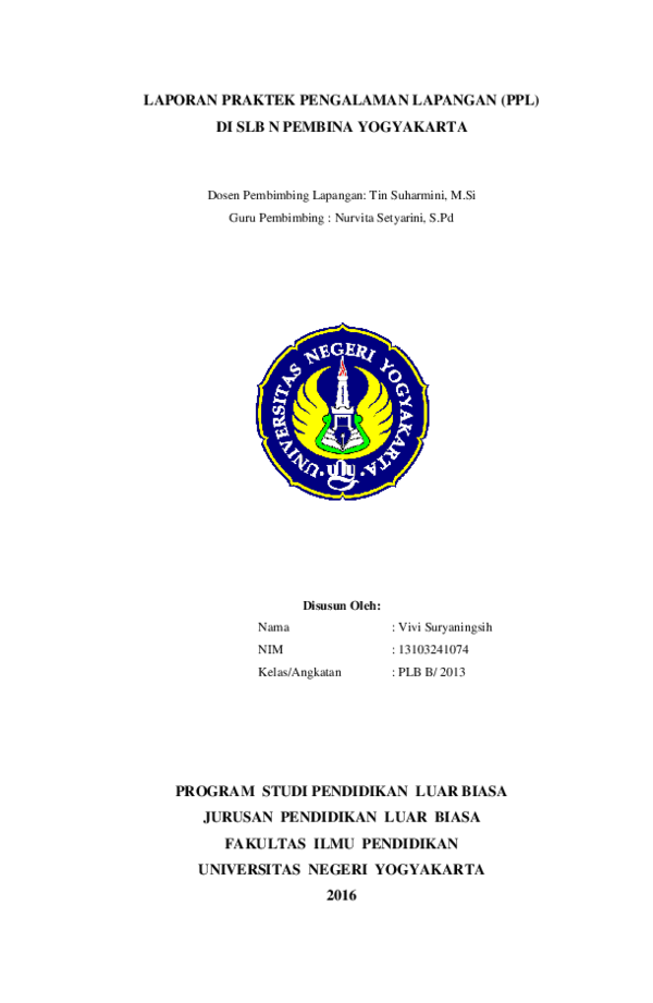 (PDF) Laporan Praktek Pengalaman Lapangan (PPL) DI SLB N Pembina Yogyakarta