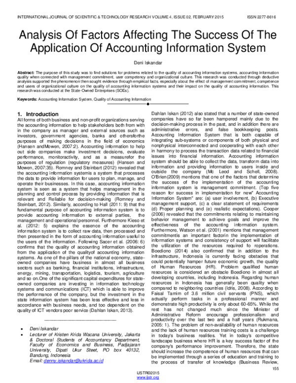 Pdf Analysis Of Factors Affecting The Success Of The Application Of Accounting Information System