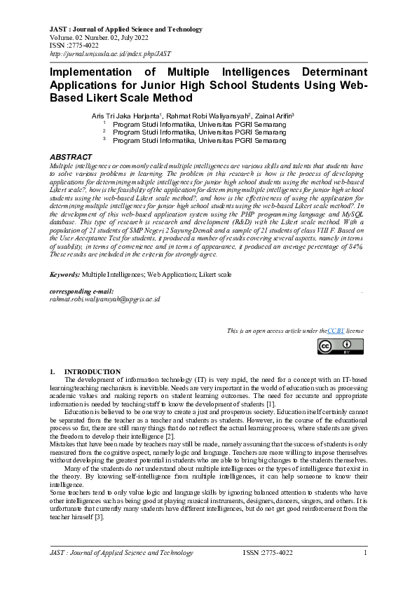 (PDF) Implementation of Multiple Intelligences Determinant Applications for Junior High School ...