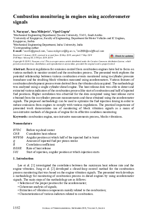 (PDF) Combustion monitoring in engines using accelerometer signals