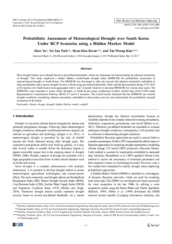 (PDF) Probabilistic assessment of meteorological drought over South Korea under RCP scenarios ...