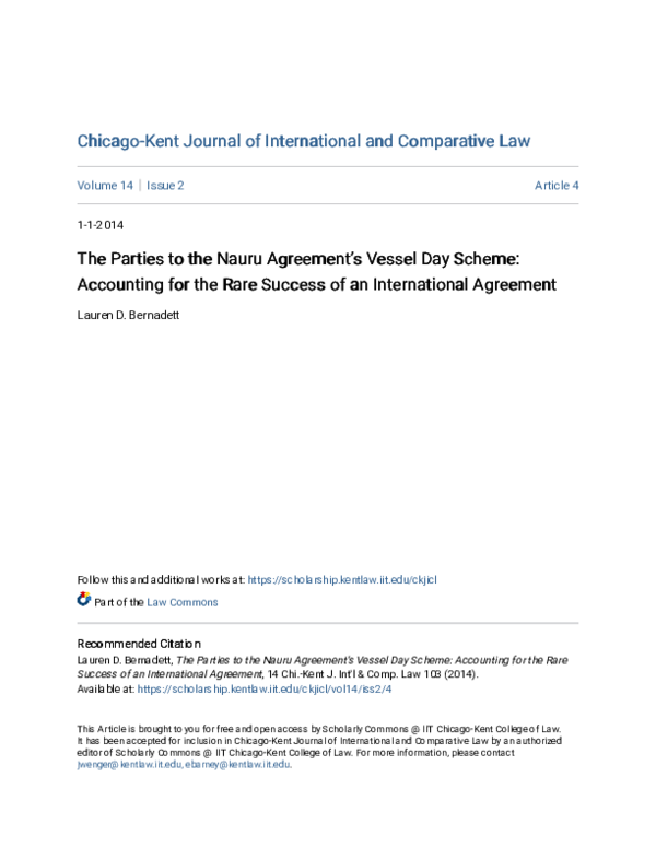 (PDF) The Parties to the Nauru Agreement’s Vessel Day Scheme ...