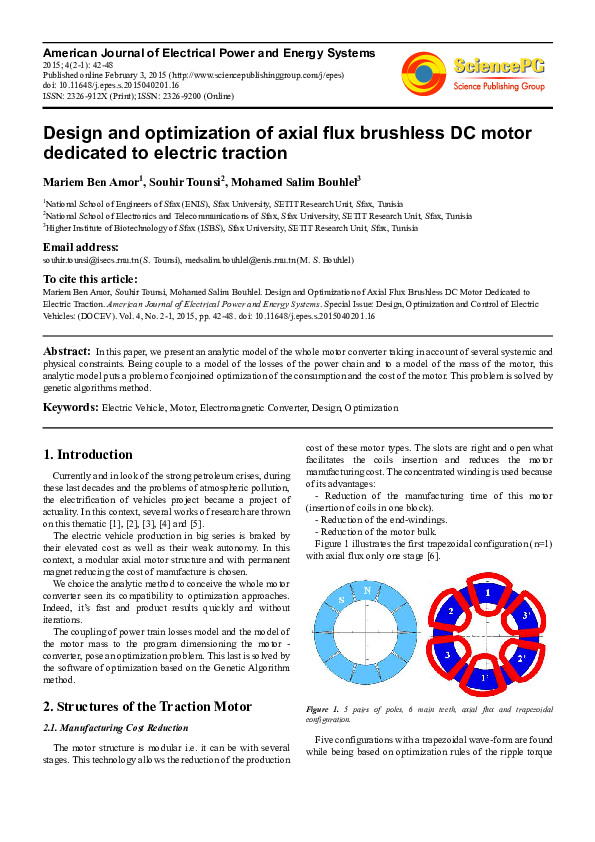 (PDF) Design and Optimization of Axial Flux Brushless DC Motor ...