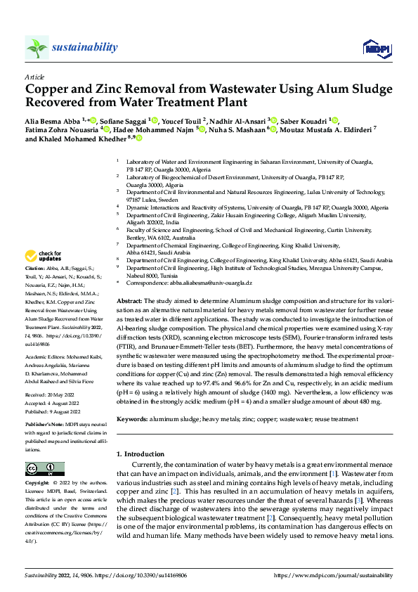 (PDF) Copper and Zinc Removal from Wastewater Using Alum Sludge ...