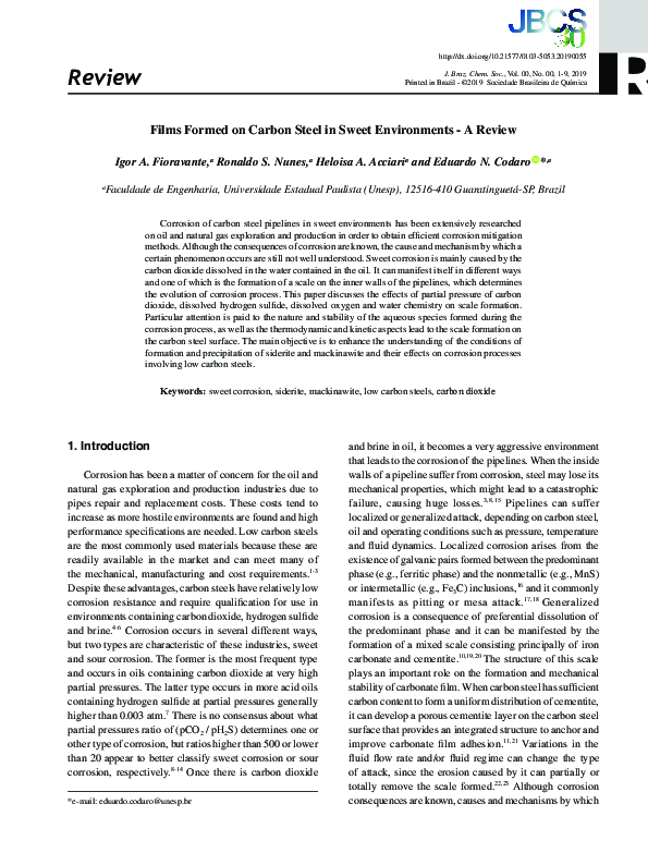 (PDF) Films Formed on Carbon Steel in Sweet Environments - A Review