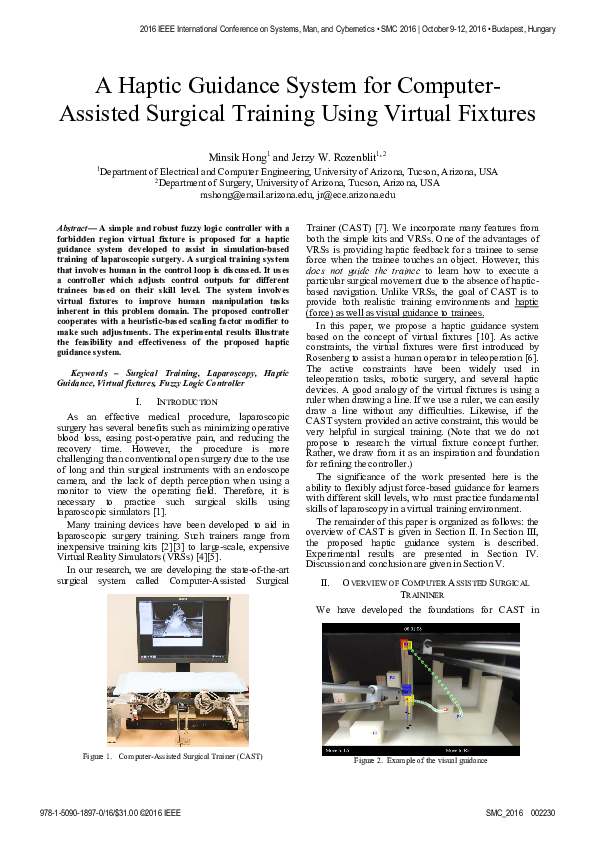 (PDF) A haptic guidance system for Computer-Assisted Surgical Training using virtual fixtures
