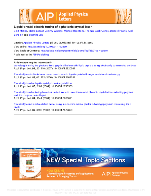 (PDF) Liquid-crystal electric tuning of a photonic crystal laser | Axel Scherer - Academia.edu