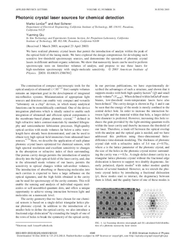 (PDF) Photonic crystal laser sources for chemical detection