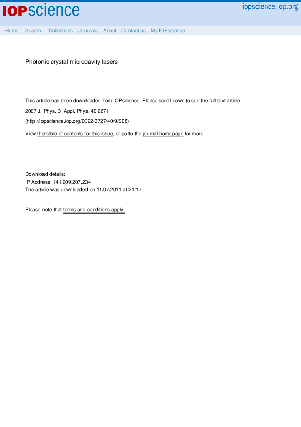 (PDF) Photonic crystal microcavity lasers