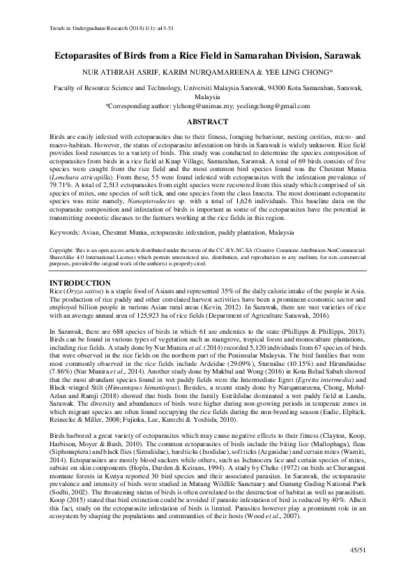 (PDF) Ectoparasites of Birds from a Rice Field in Samarahan Division ...