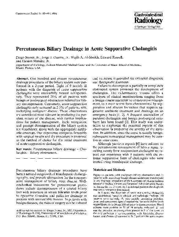 Pdf Percutaneous Biliary Drainage In Acute Suppurative Cholangitis