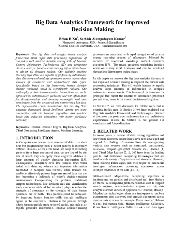 (PDF) 1 Big Data Analytics Framework for Improved Decision Making