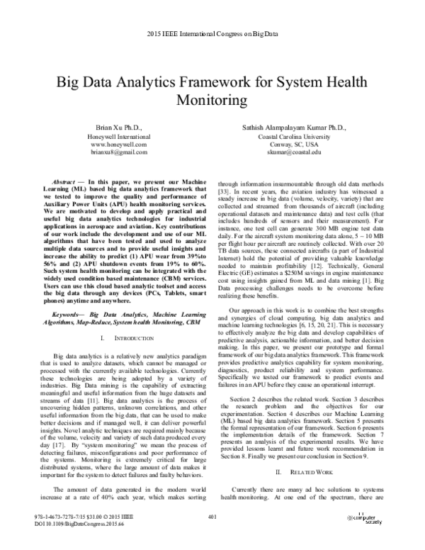 (PDF) Big Data Analytics Framework for System Health Monitoring