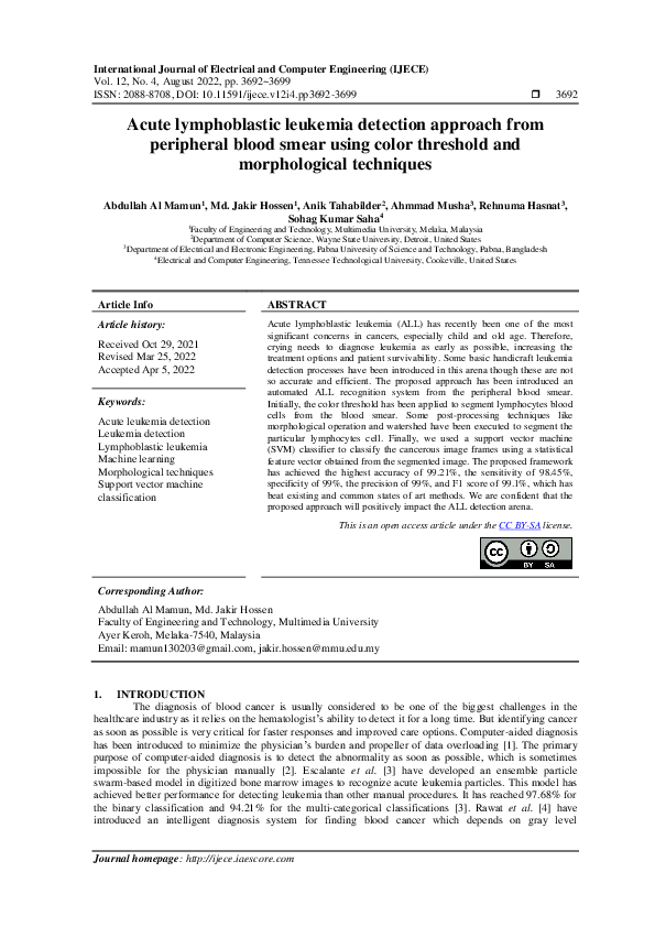 (PDF) Acute lymphoblastic leukemia detection approach from peripheral blood smear using color ...