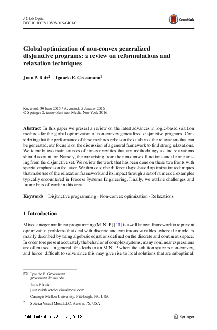 Pdf Global Optimization Of Non Convex Generalized Disjunctive Programs A Review On