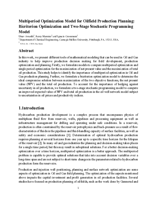 Pdf Multiperiod Optimization Model For Oilfield Production Planning