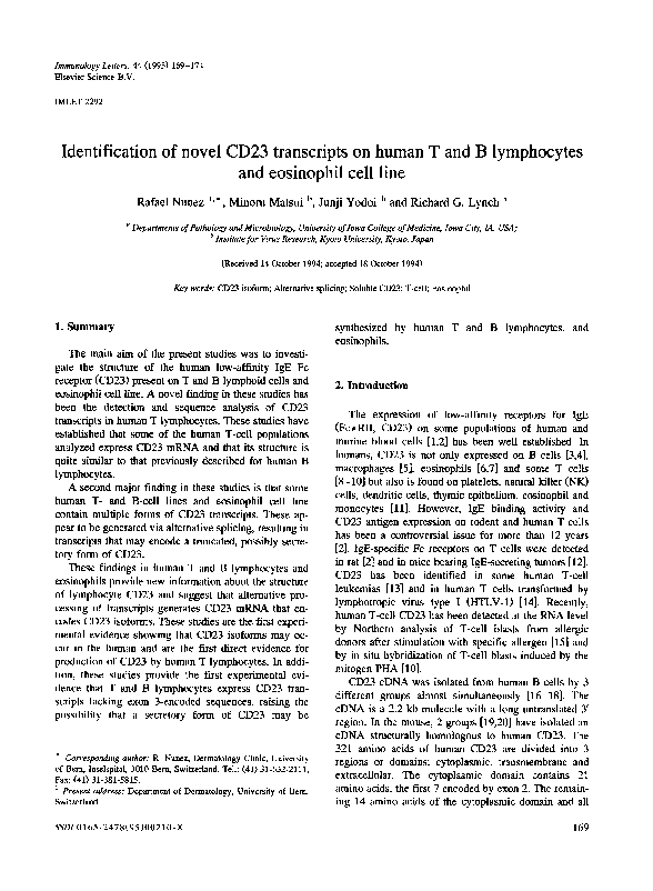 (PDF) Identification of novel CD23 transcripts on human T and B ...