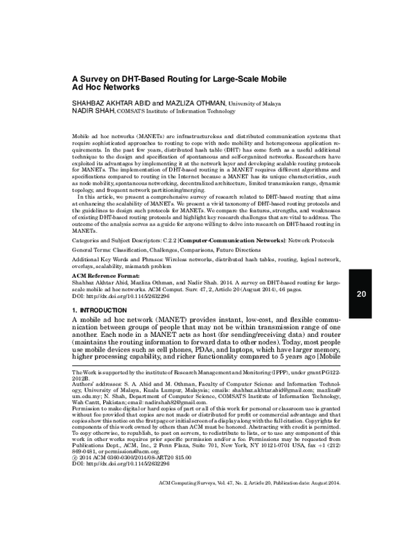 Pdf A Survey On Dht Based Routing For Large Scale Mobile Ad Hoc Networks Mazliza Othman