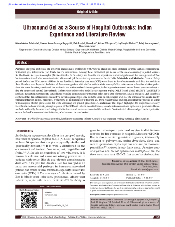 (PDF) Ultrasound Gel as a Source of Hospital Outbreaks: Indian ...