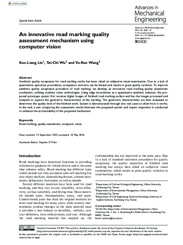 (PDF) An innovative road marking quality assessment mechanism using ...