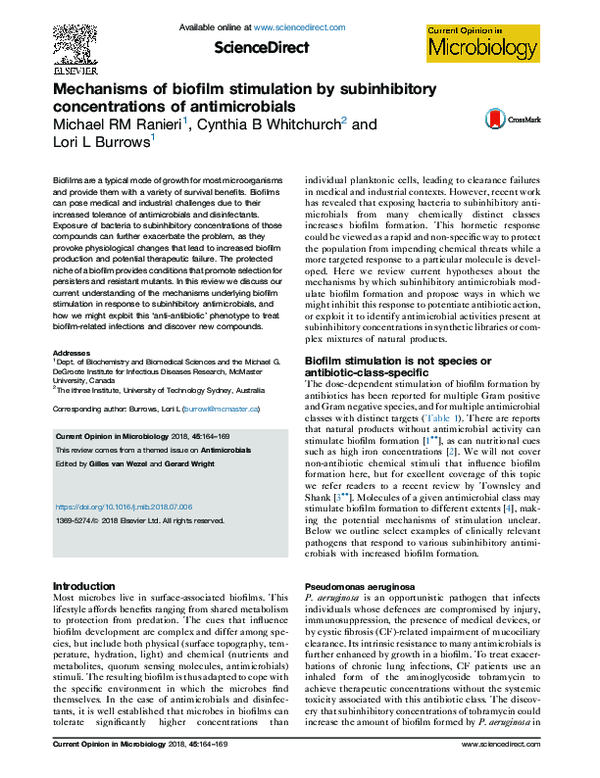 (PDF) Mechanisms of biofilm stimulation by subinhibitory concentrations of antimicrobials