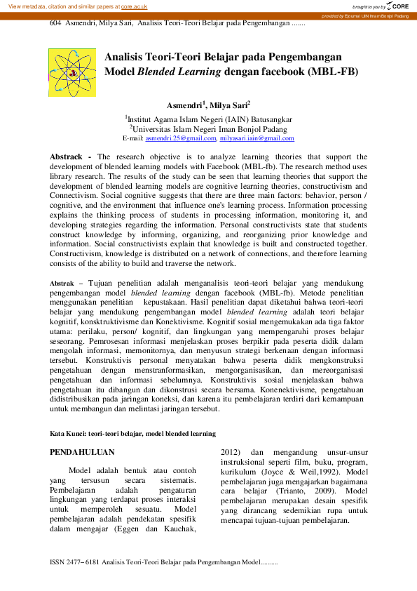 (PDF) Analisis Teori-Teori Belajar pada Pengembangan Model Blended ...