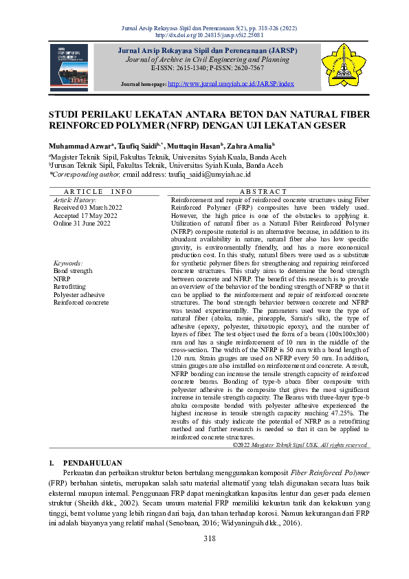 (PDF) Studi Perilaku Lekatan Antara Beton Dan Natural Fiber Reinforced ...