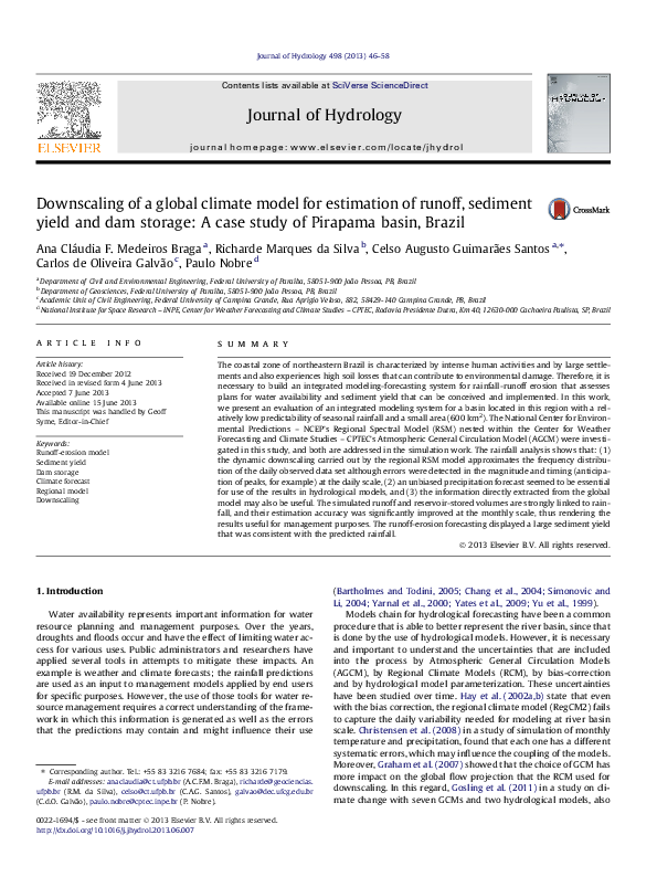 (PDF) Downscaling of a global climate model for estimation of runoff, sediment yield and dam ...