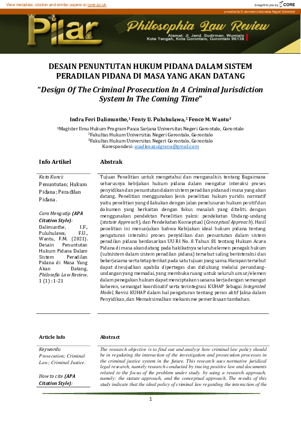 (PDF) Desain Penuntutan Hukum Pidana Dalam Sistem Peradilan Pidana Di ...