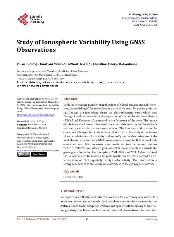 (PDF) Study of Ionospheric Variability Using GNSS Observations