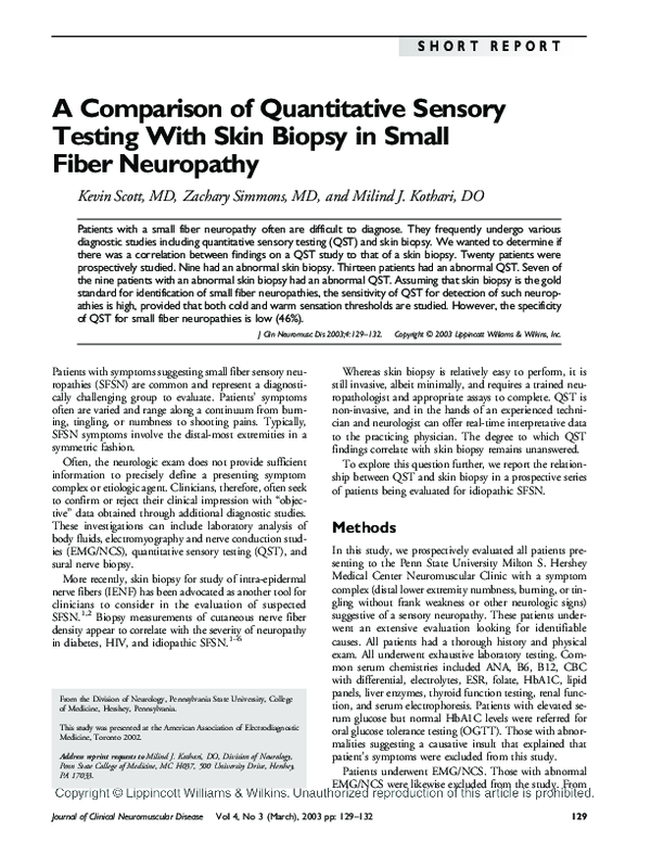 (PDF) A Comparison of Quantitative Sensory Testing With Skin Biopsy in ...