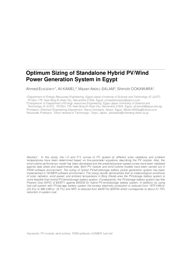 (PDF) Optimum Sizing of Standalone Hybrid PV/Wind Power Generation ...