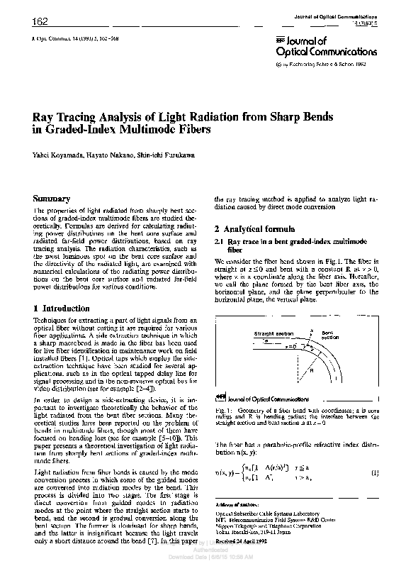 (PDF) Ray Tracing Analysis of Light Radiation from Sharp Bends in Graded-Index Multimode Fibers
