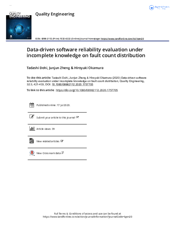 (PDF) Data-driven software reliability evaluation under incomplete knowledge on fault count ...