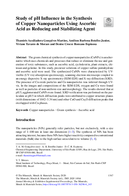 (PDF) Study of pH Influence in the Synthesis of Copper Nanoparticles ...