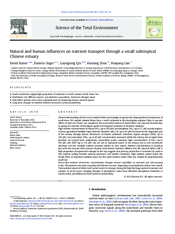 (PDF) Natural and human influences on nutrient transport through a ...