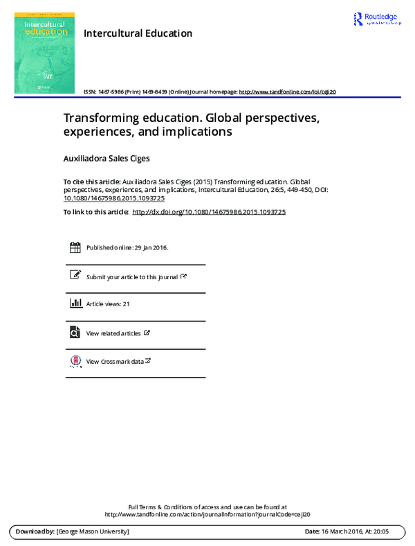 (PDF) Transforming education : global perspectives, experiences and ...