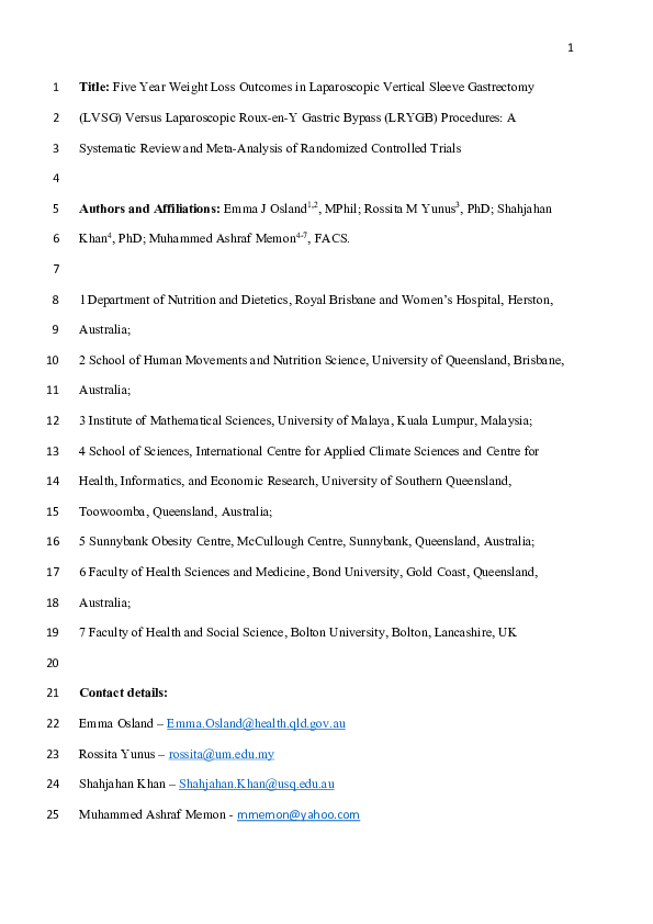 (PDF) Five-Year Weight Loss Outcomes in Laparoscopic Vertical Sleeve ...